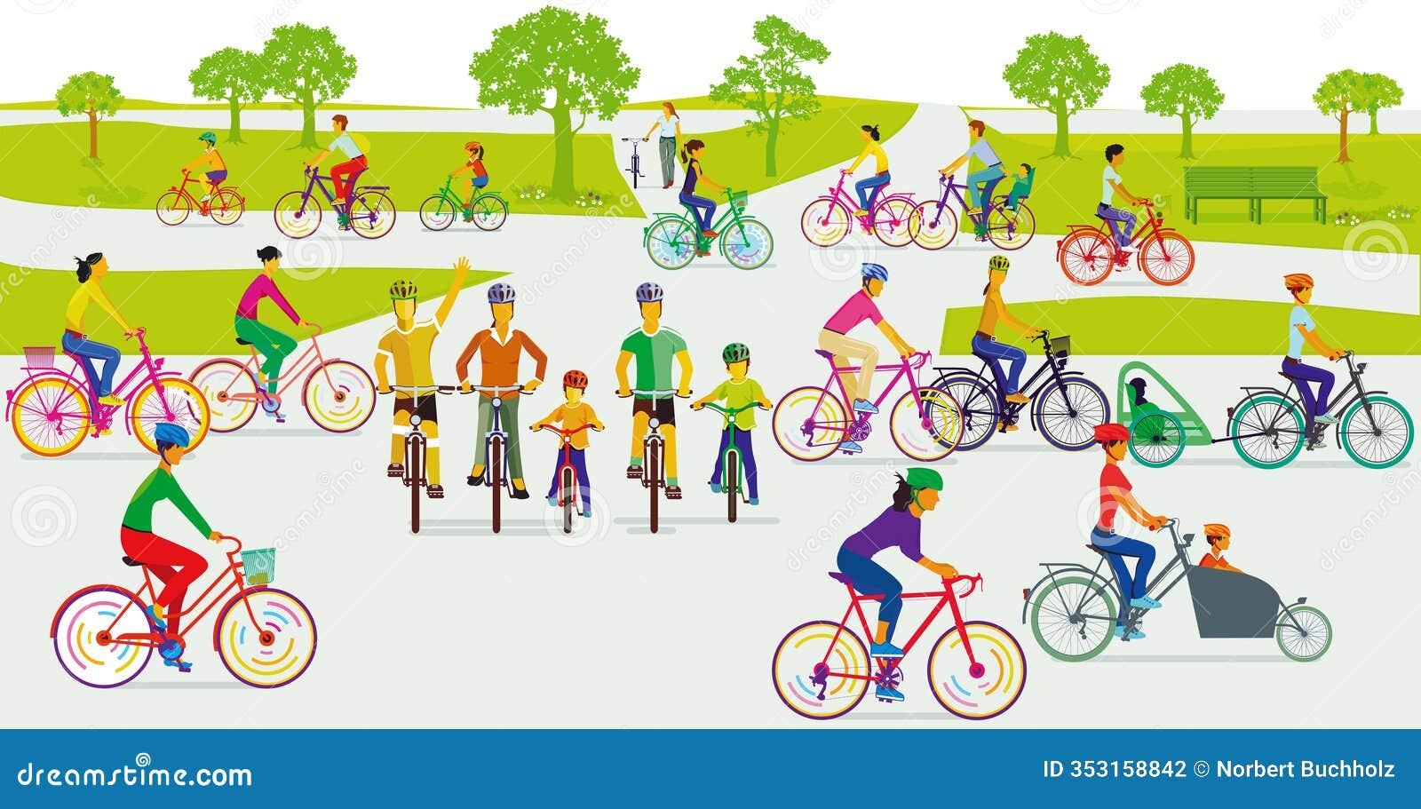 Cyclists on the Cycle Paths Illustration Stock Vector - Illustration of ...