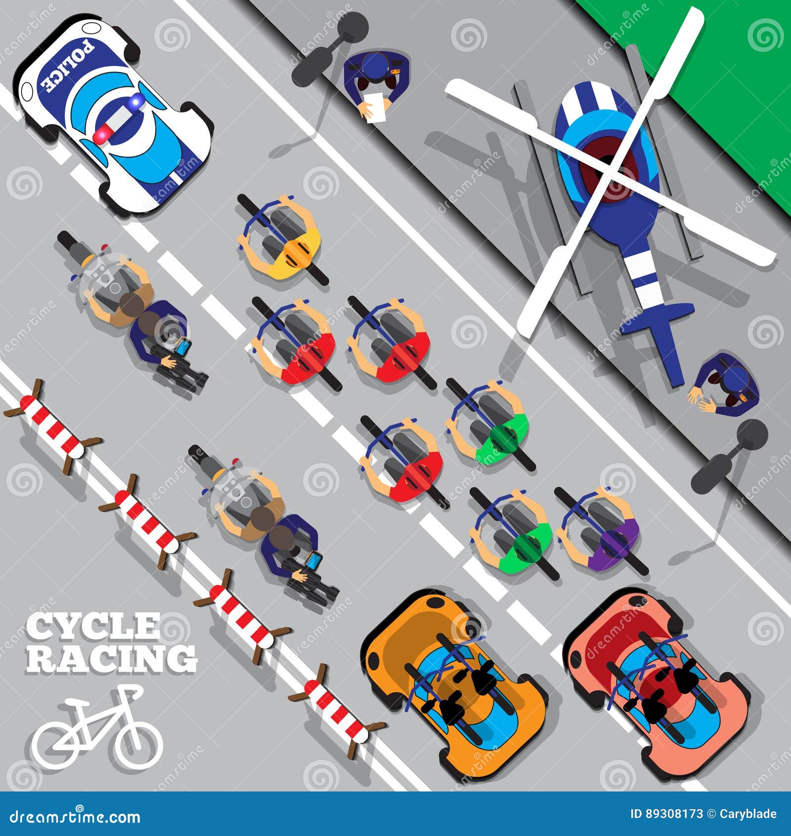 Professional Race Cars On Finish Top View Vector Illustration ...