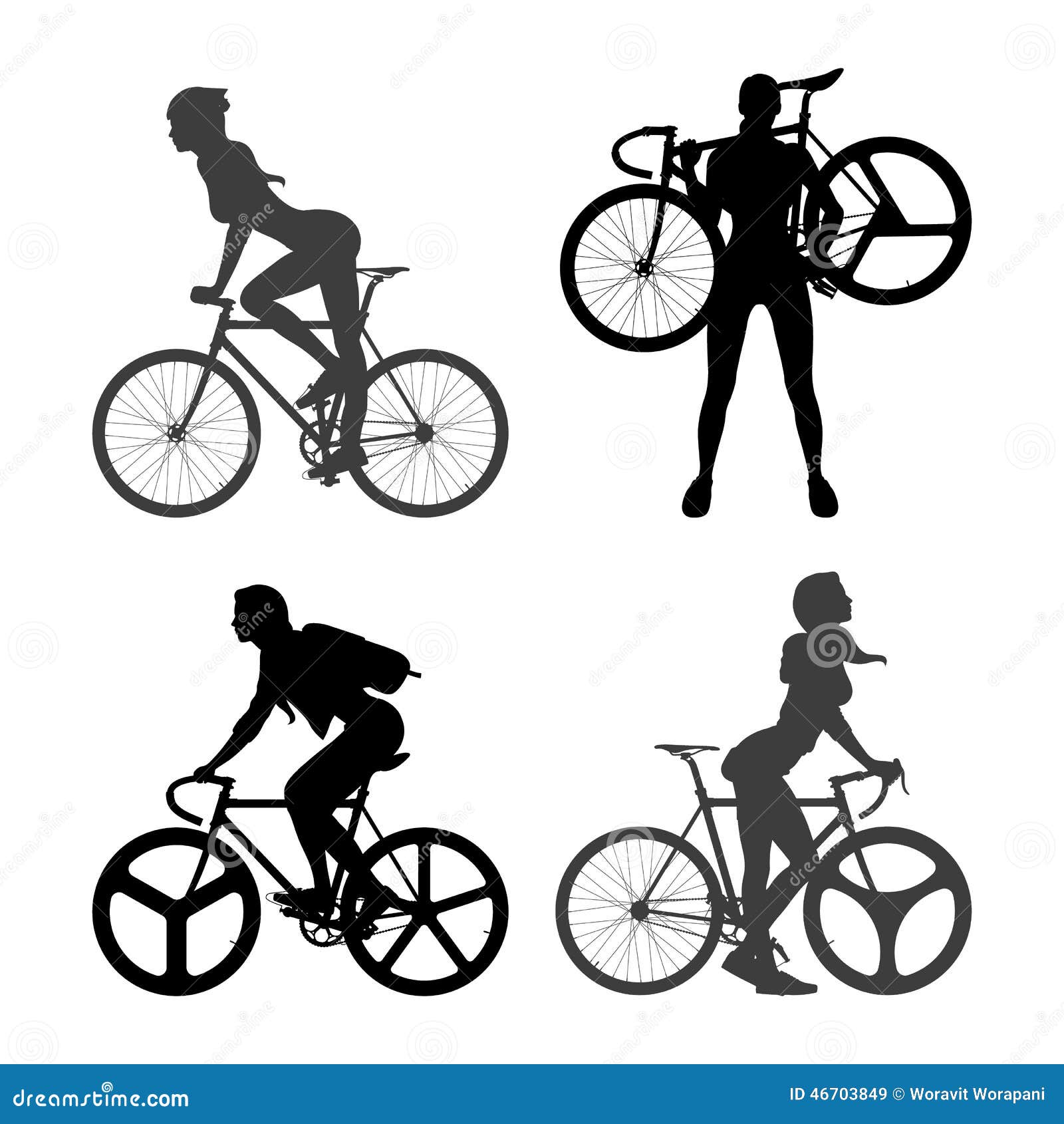 Cyclists Woman and Fixed Gear Bicycle Stock Vector - Illustration of ...
