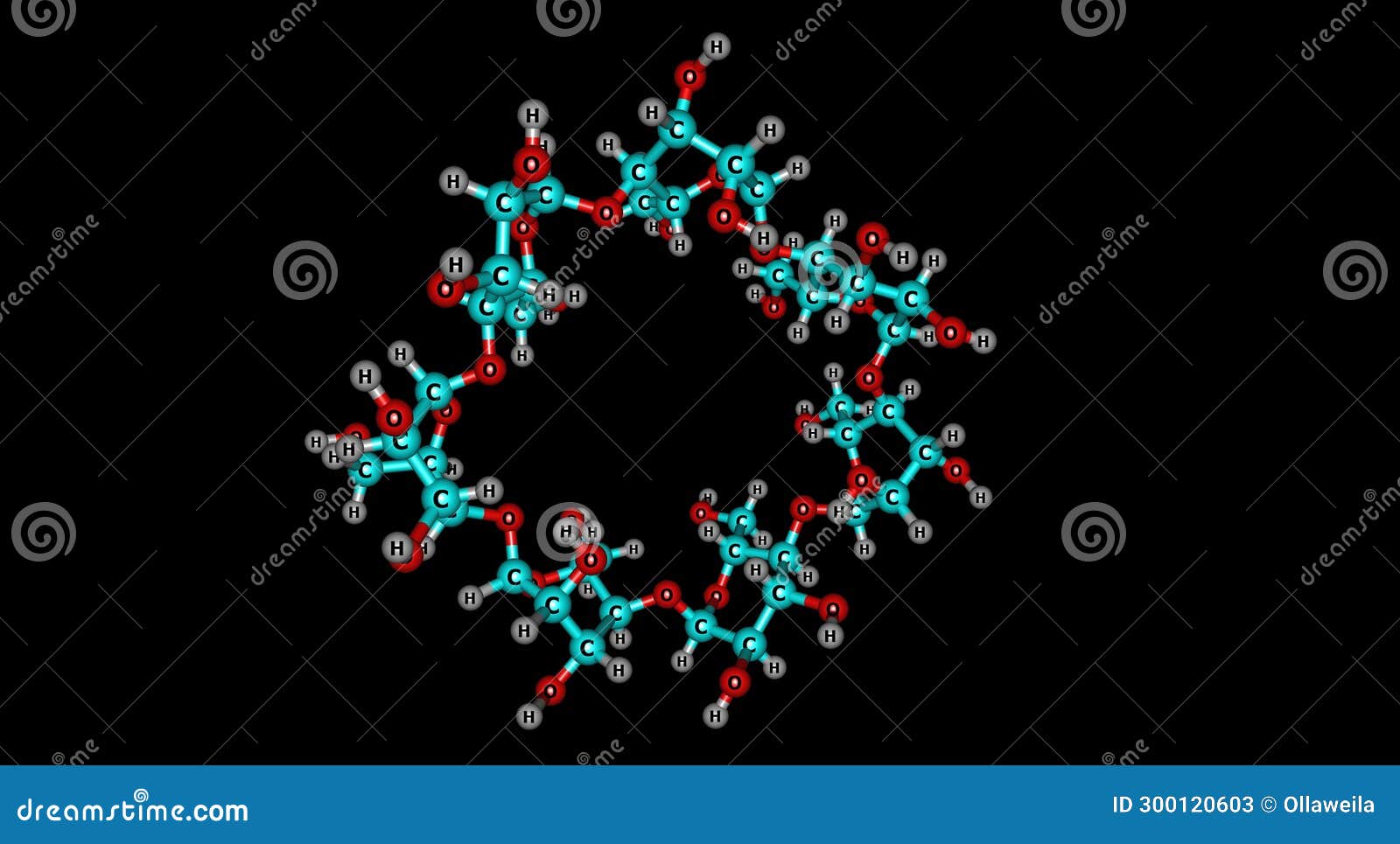 Cyclodextrin Molecular Structure Isolated on Black Stock Illustration ...