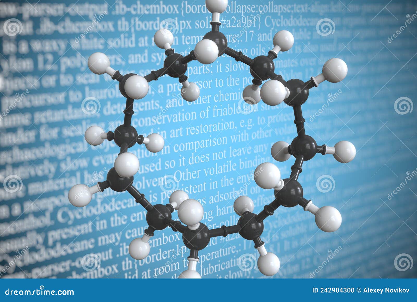 Cyclododecane Scientific Molecular Model, 3D Rendering Stock ...