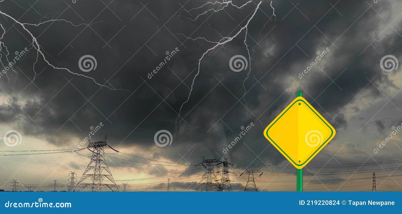 Cyclone Alert or Warning Sign Boar with Stromy Sky Background, Thunder ...