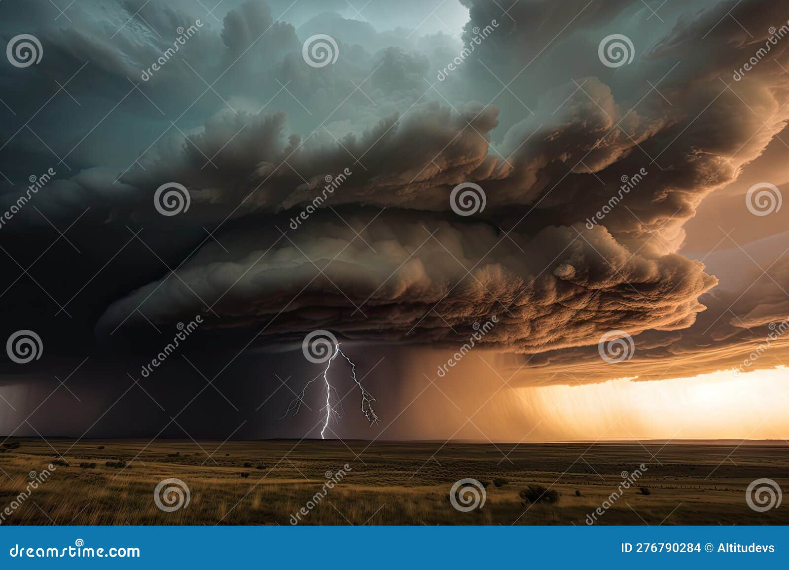 Cyclone with Storm Clouds and Lightning Visible in the Sky Stock Photo ...