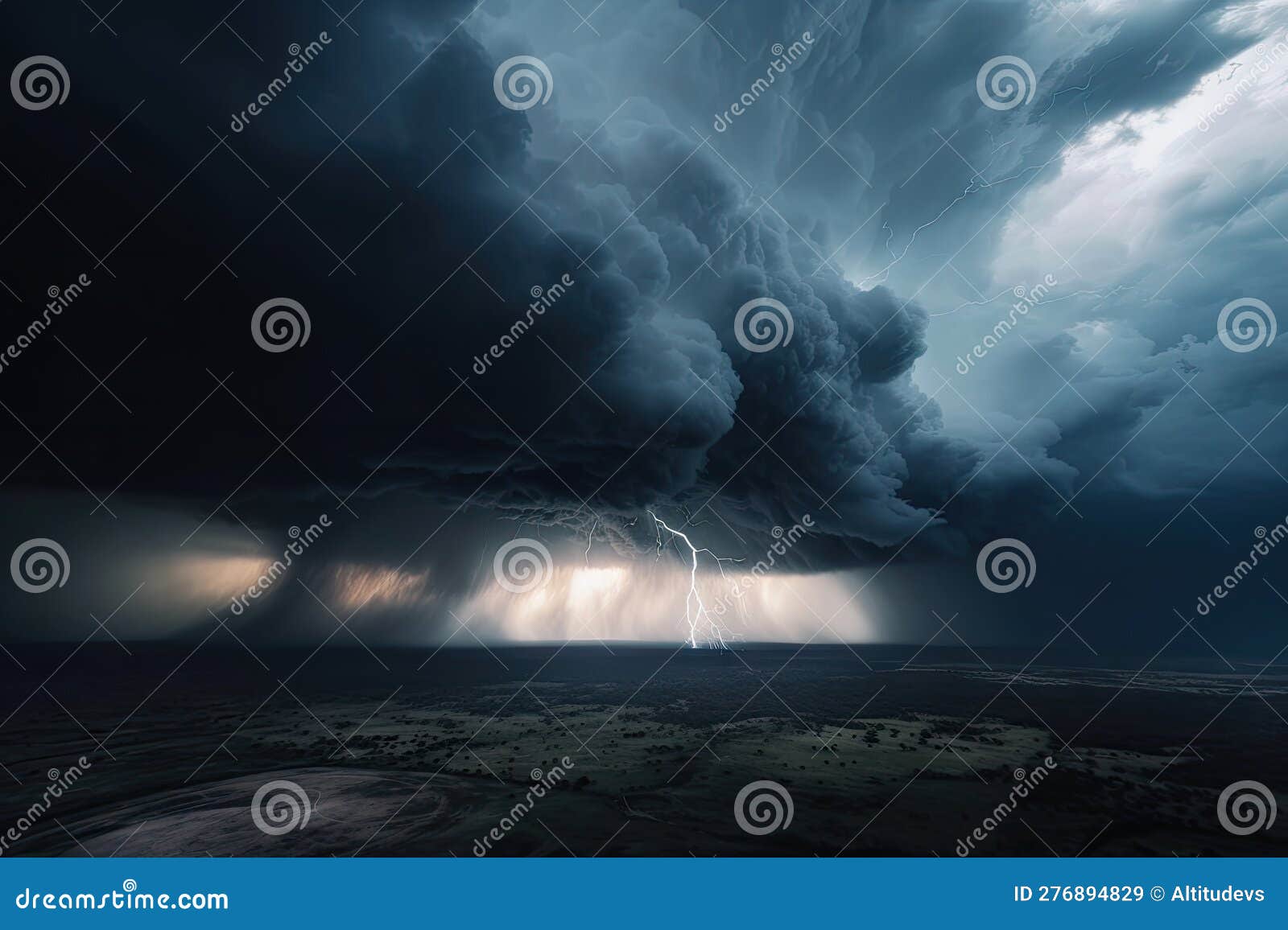 Cyclone with Storm Clouds and Lightning Visible in the Sky Stock Image ...