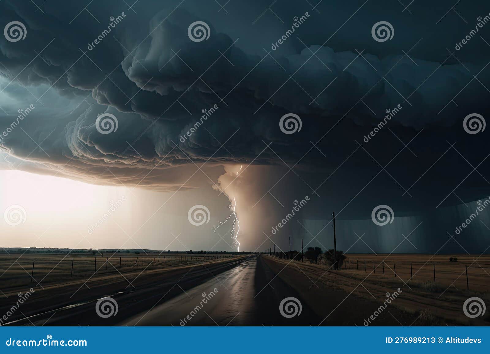 Cyclone with Storm Clouds and Lightning Visible in the Sky Stock ...