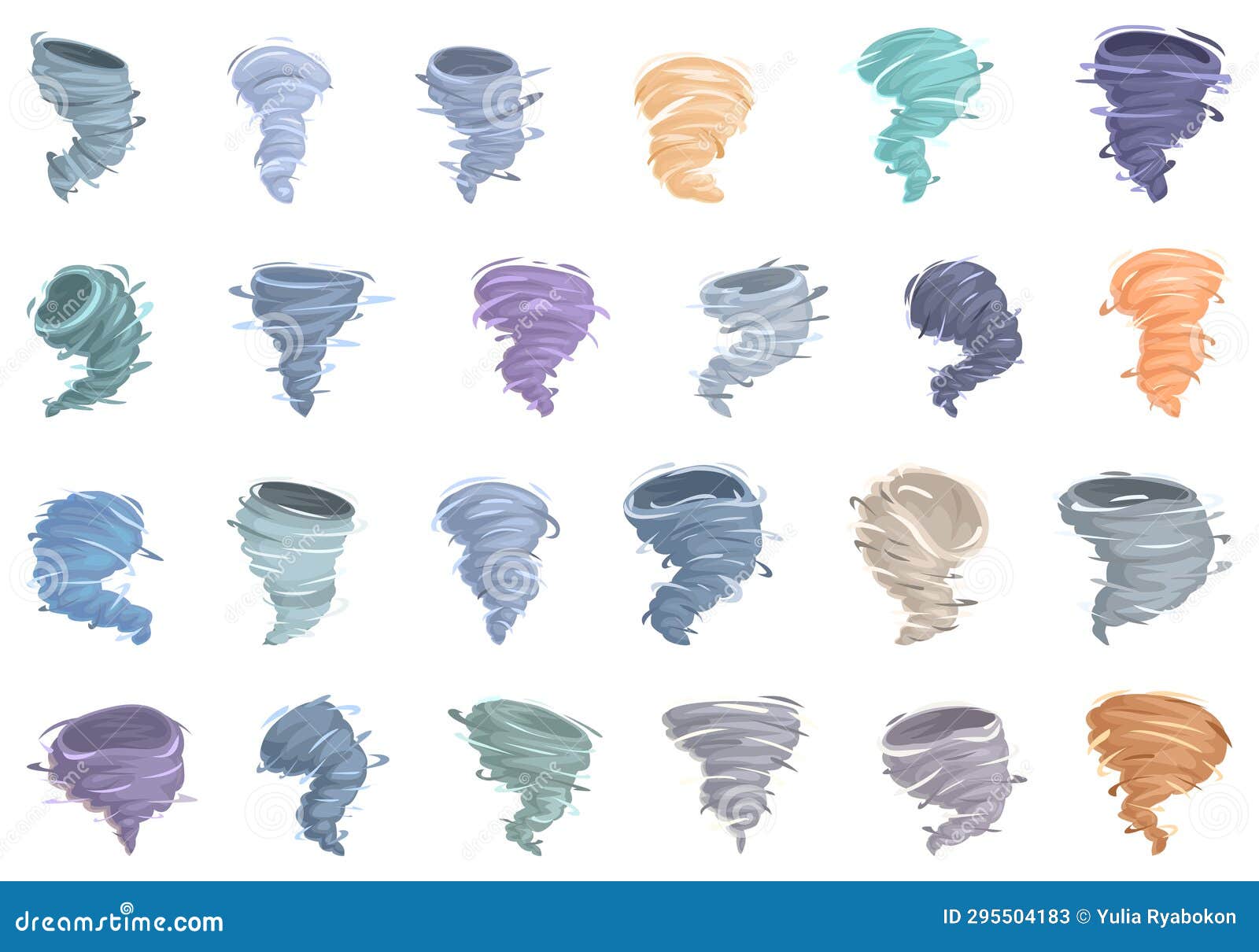 Cyclone Twister Cloud Icons Set Cartoon Vector. Tornado Wind Effect ...