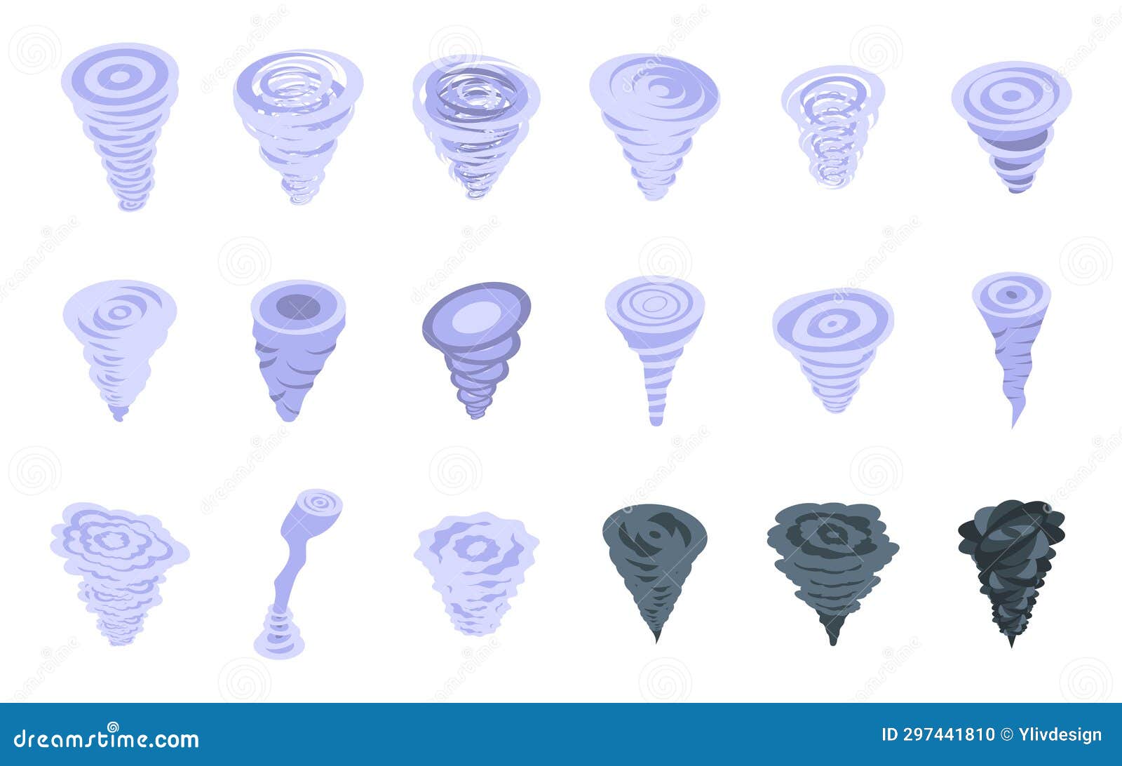 Cyclone Twister Cloud Icons Set Isometric Vector. Tornado Wind Stock ...