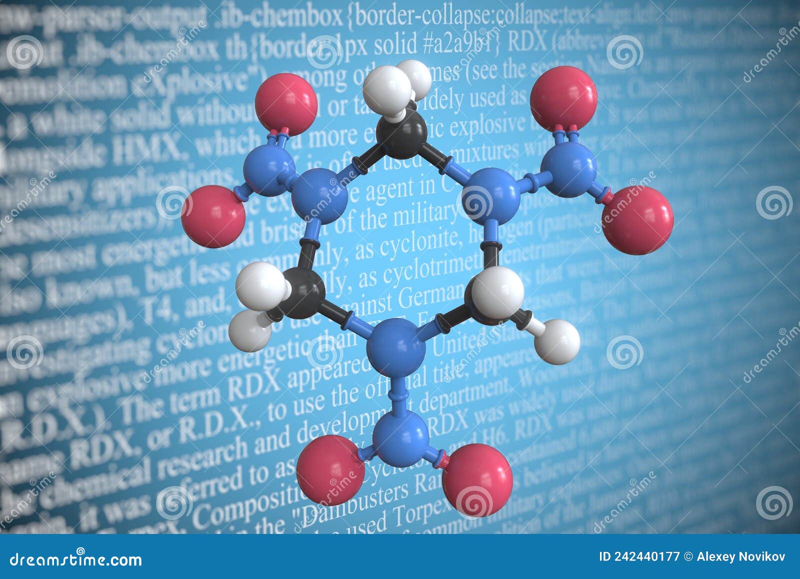 Cyclonite Scientific Molecular Model, 3D Rendering Stock Illustration ...