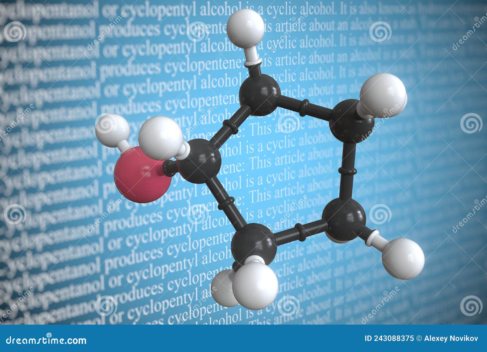 Cyclopentanol Scientific Molecular Model, 3D Rendering Stock ...
