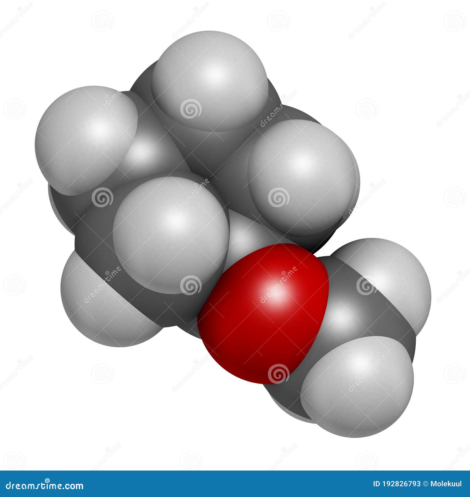 Cyclopentyl Methyl Ether Solvent Molecule 3D Rendering. Atoms are ...