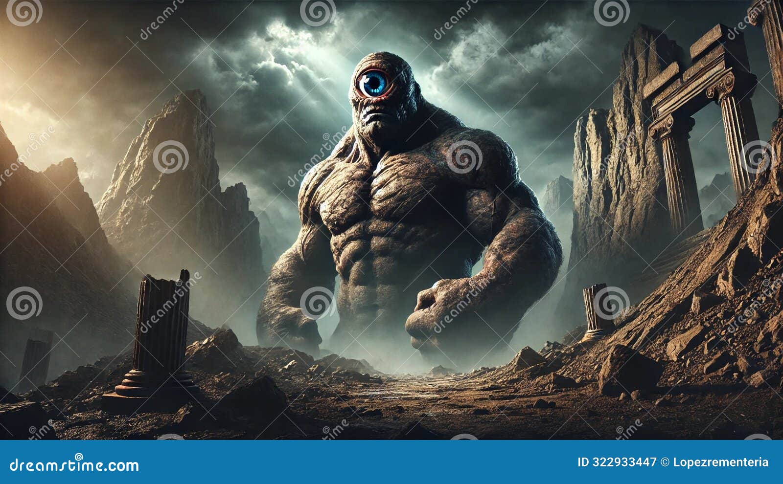 Powerful Cyclops in Rugged Dramatic Setting Stock Illustration ...