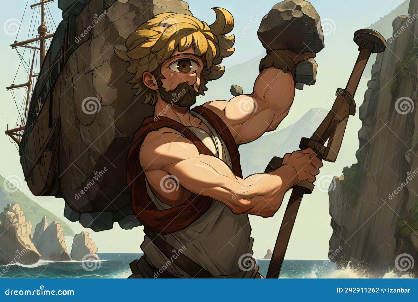 A Cyclops From Homer S Odyssey Standing On An Ancient Greek Island Ai Generated Stock