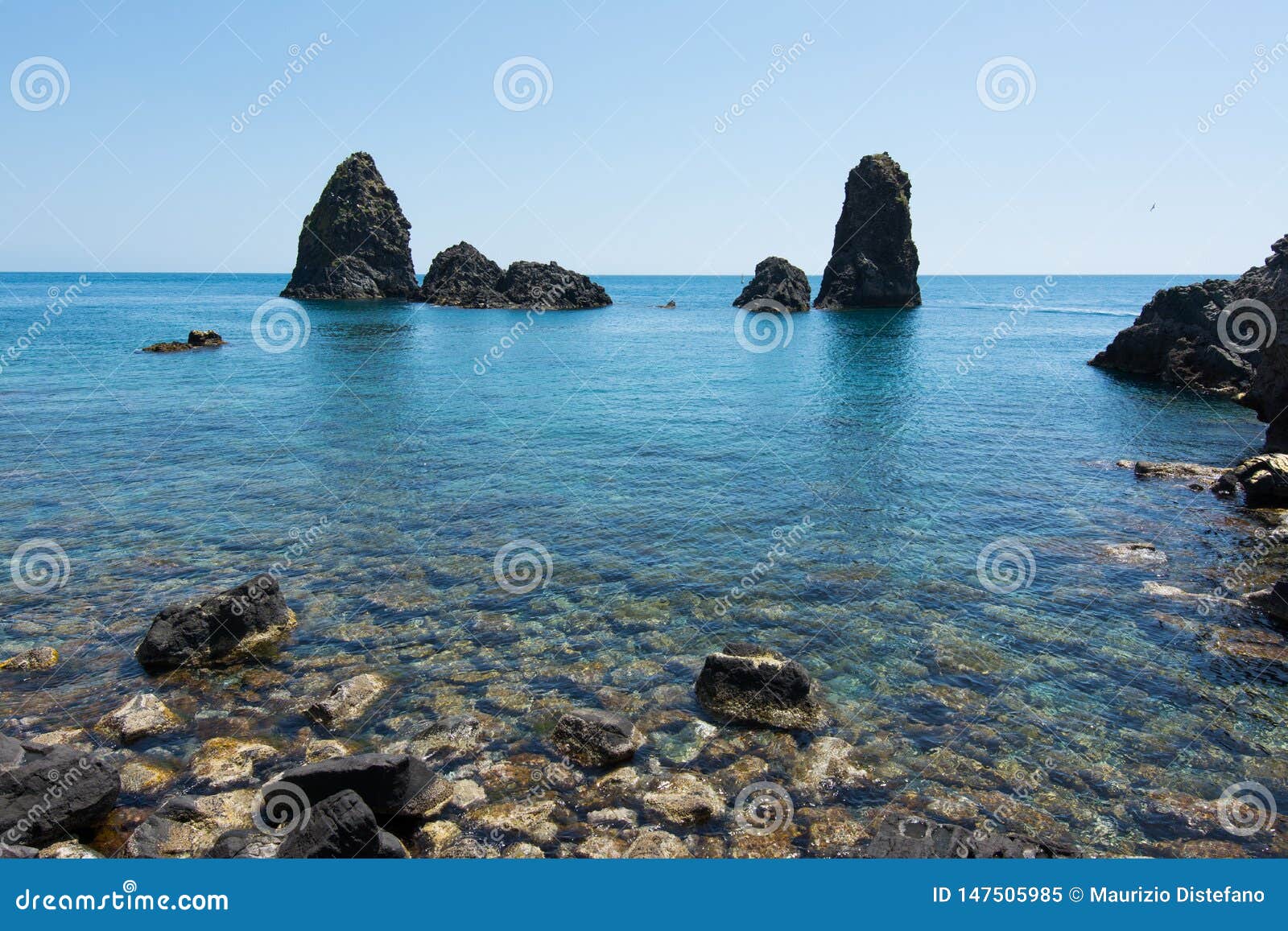 Cyclops Islands, Acitrezza, Sicily. Basalt Rocks on the Sea Stock Image ...