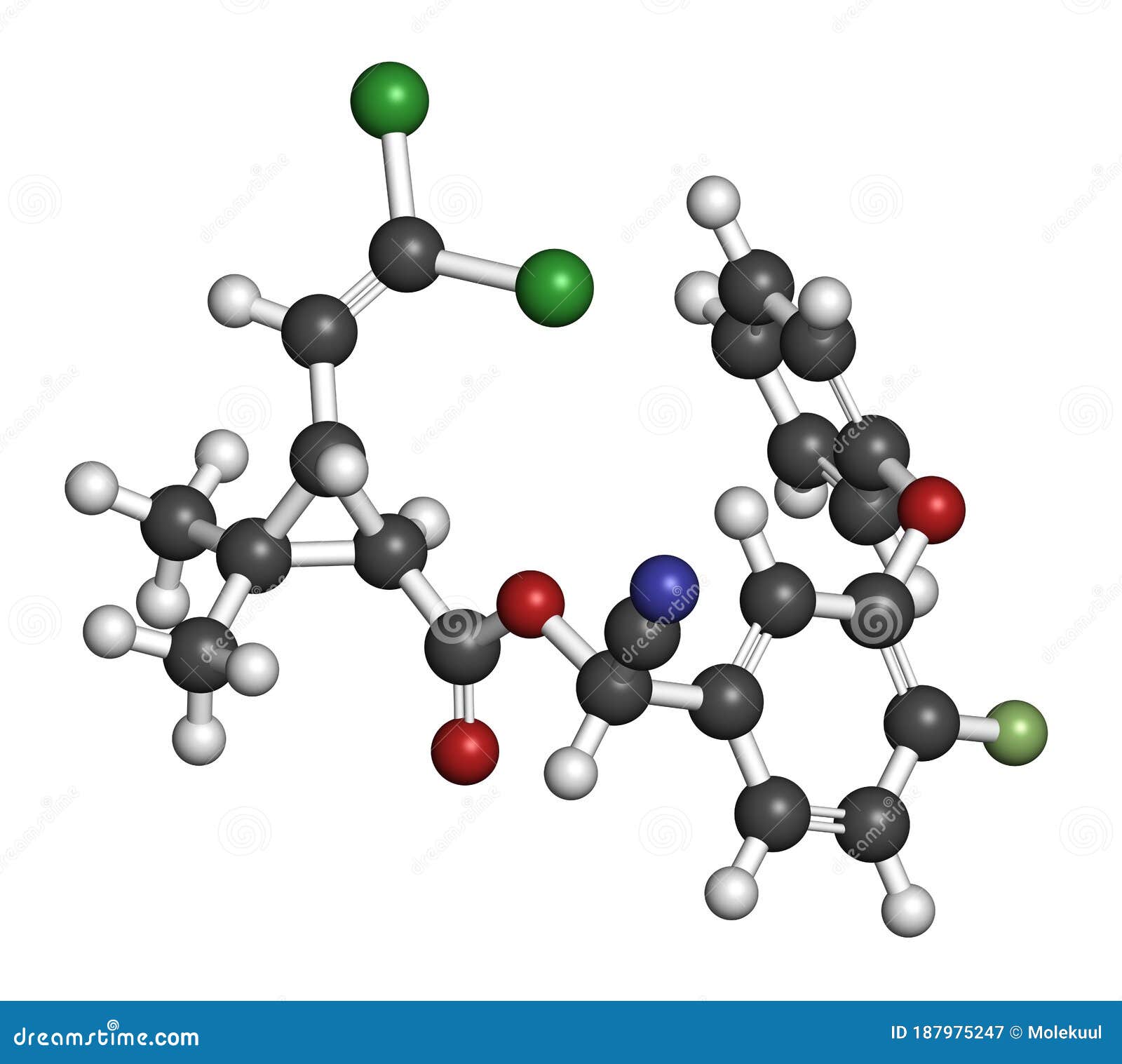 Cyfluthrin Insecticide Molecule. 3D Rendering. Atoms are Represented As ...