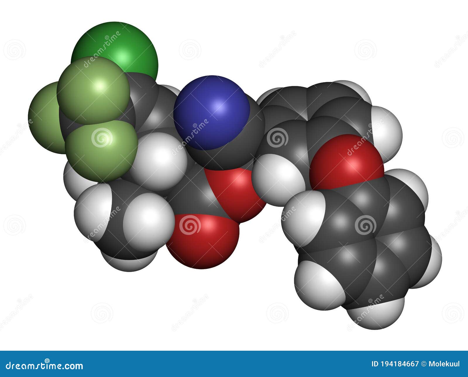 Cyhalothrin Insecticide Molecule. 3D Rendering. Atoms are Represented ...
