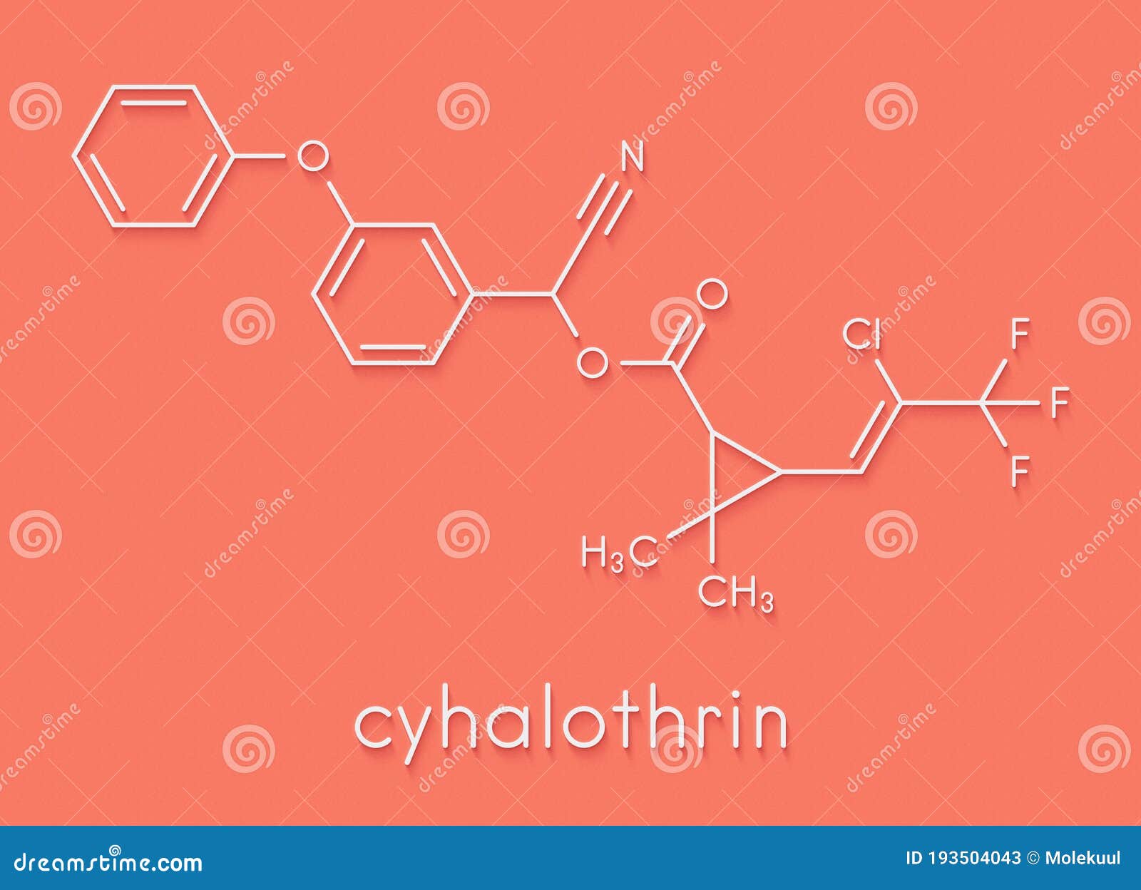 Cyhalothrin Insecticide Molecule. 3D Rendering. Atoms Are Represented ...