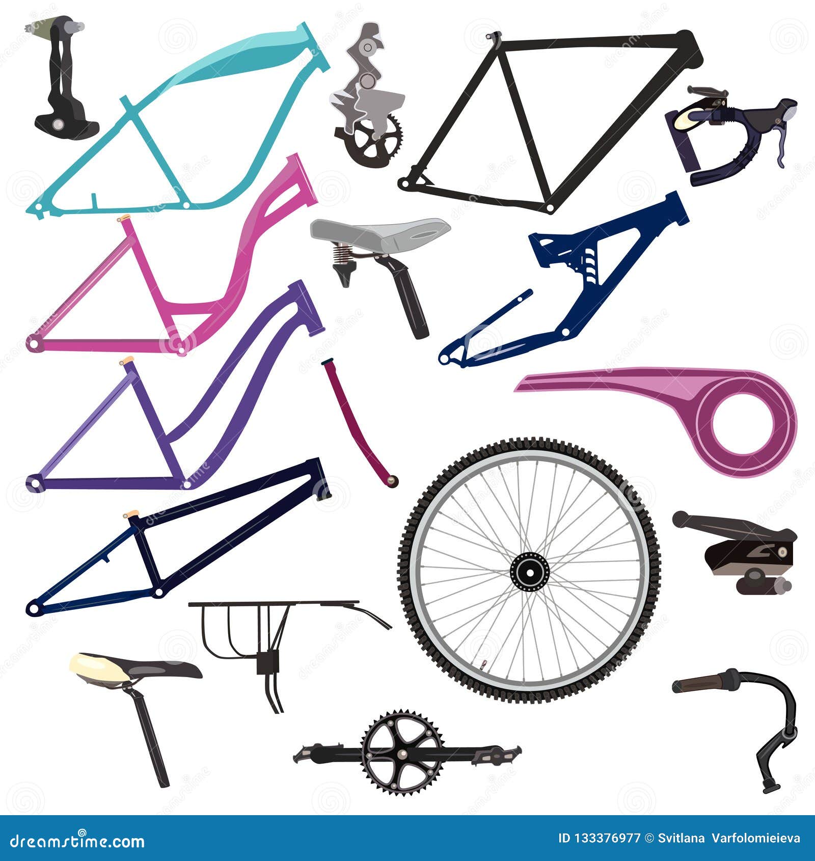 Cykeldelar Och Cykla Utrustningvektorillustrationen Vektor ...