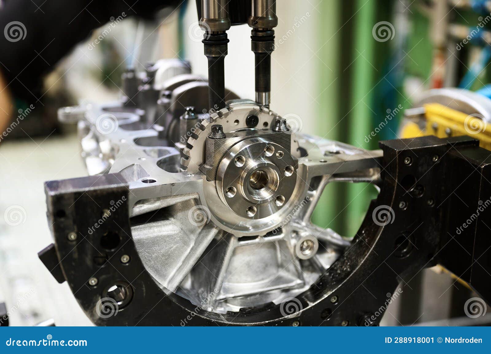 Cylinder Block Complete with Crankshaft. Assembly Line of Internal ...