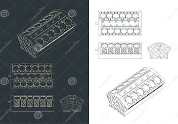 Cylinder block drawings stock vector. Illustration of sketch - 212902458