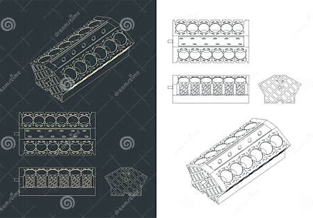 Cylinder block drawings stock vector. Illustration of sketch - 212902458