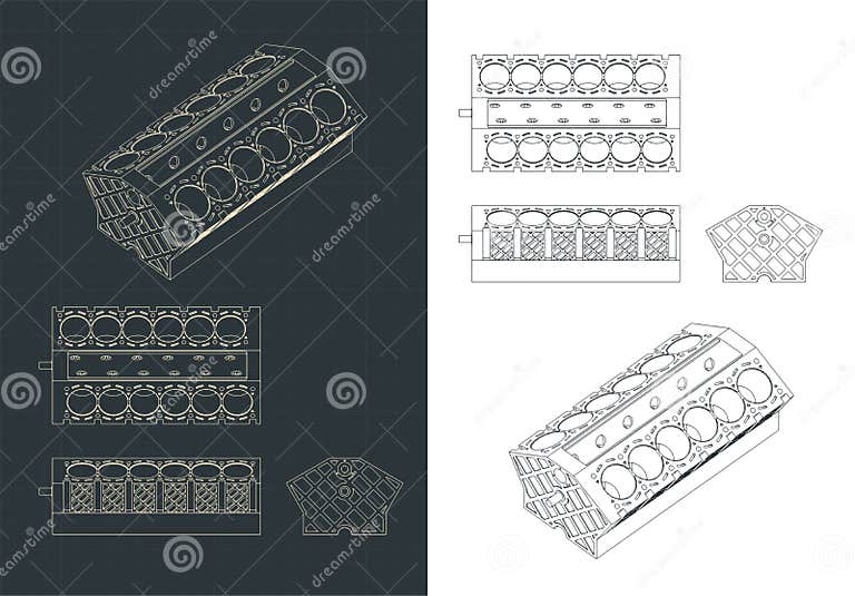 Cylinder block drawings stock vector. Illustration of sketch - 212902458