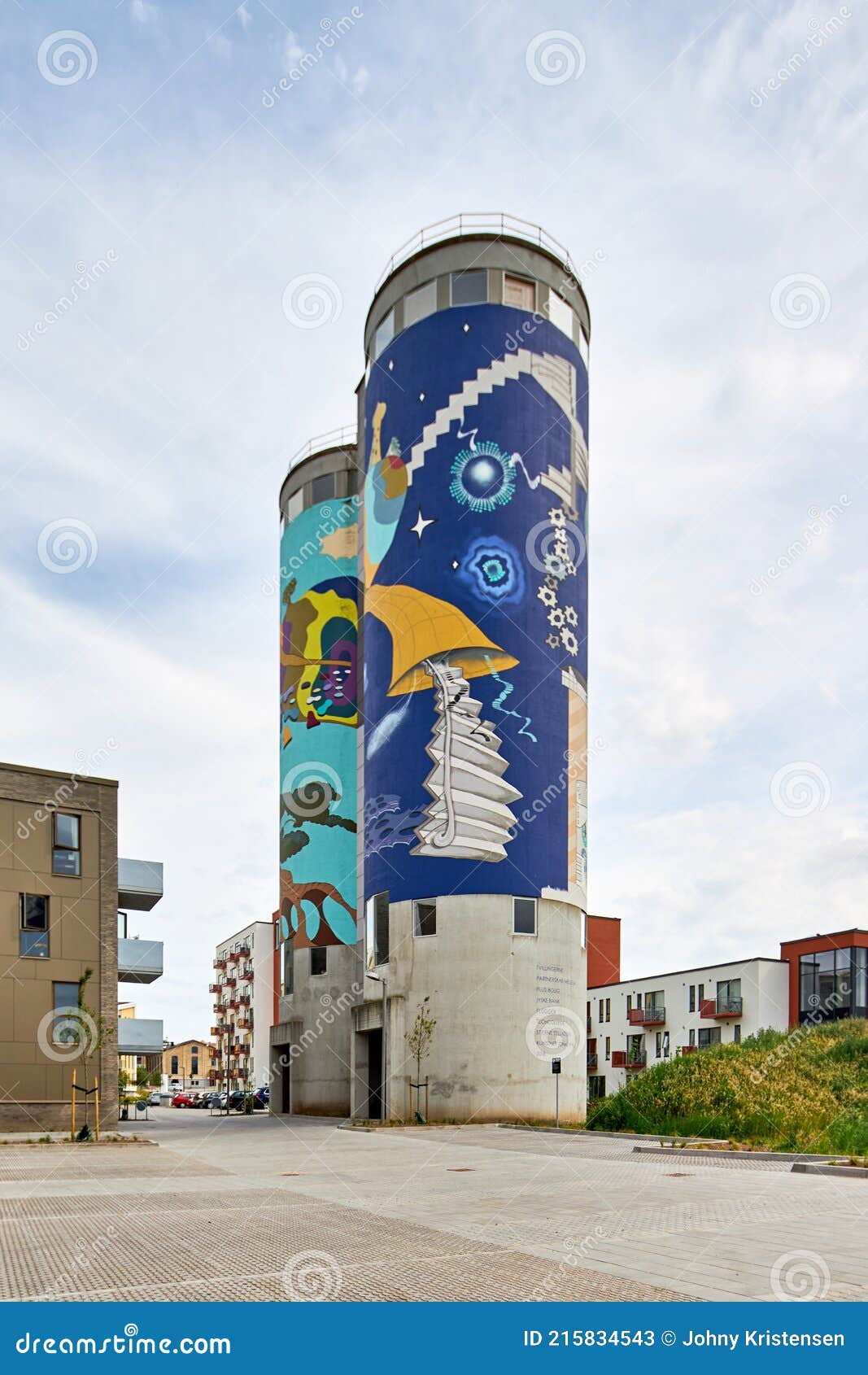 Large Cylinder Building with a Mural Painted on it Editorial Stock ...