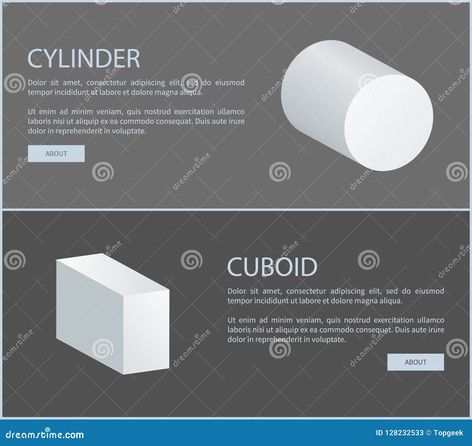 Cylinder and Cuboid White Geometric Shapes Set Stock Vector ...