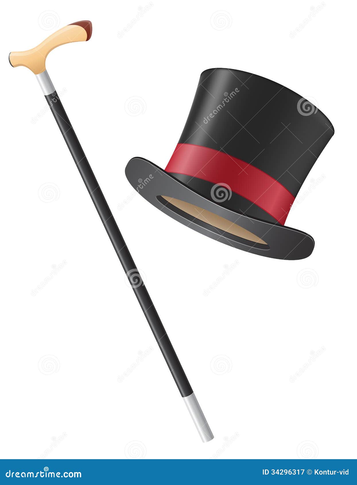 Cylinder Hat and Walking Stick Vector Illustration Stock Vector ...
