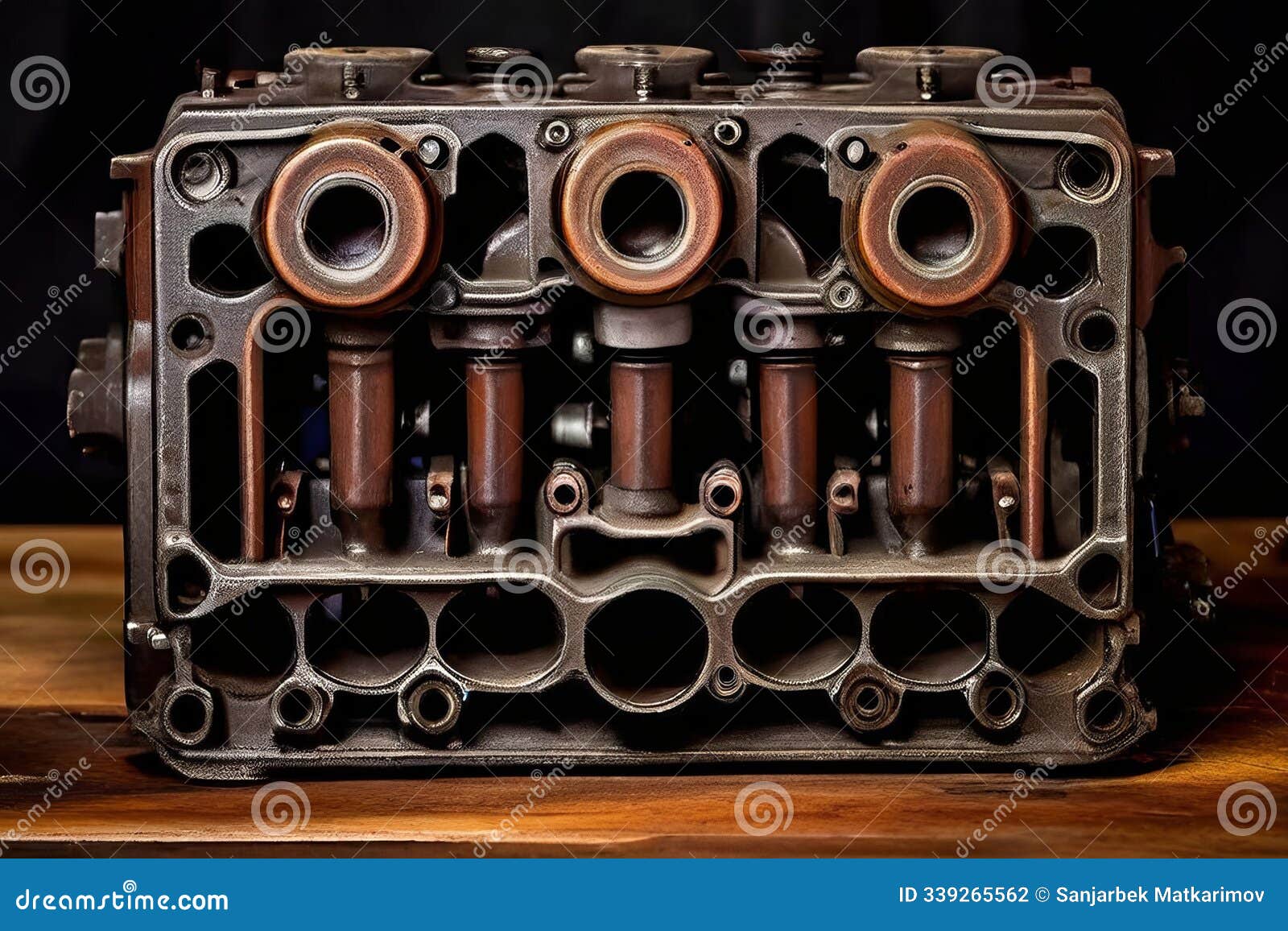 Cylinder Head a Cast Iron Cylinder Head with Valves and Pistons Stock ...