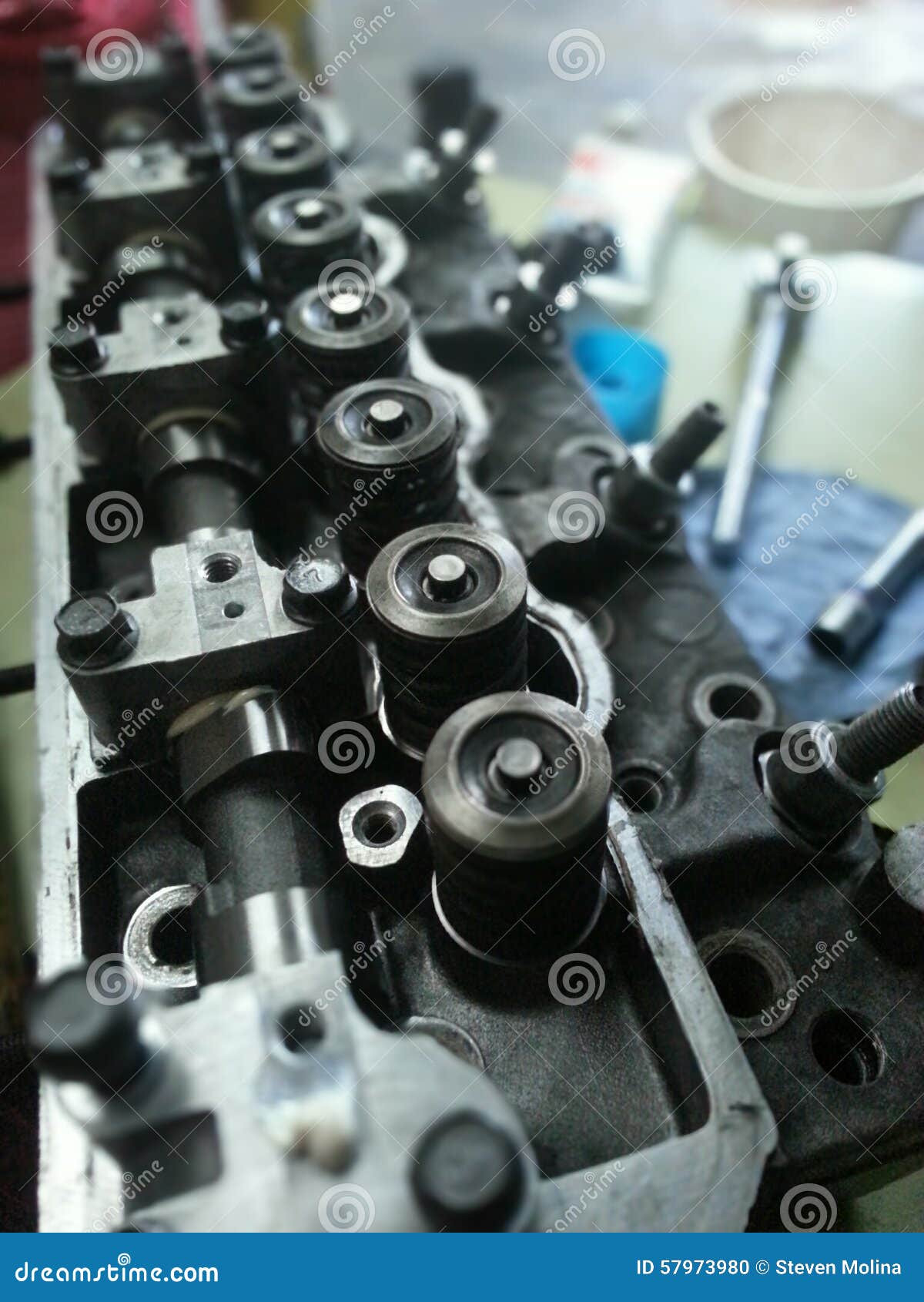 Cylinder head engine stock photo. Image of camshaft, springs - 57973980
