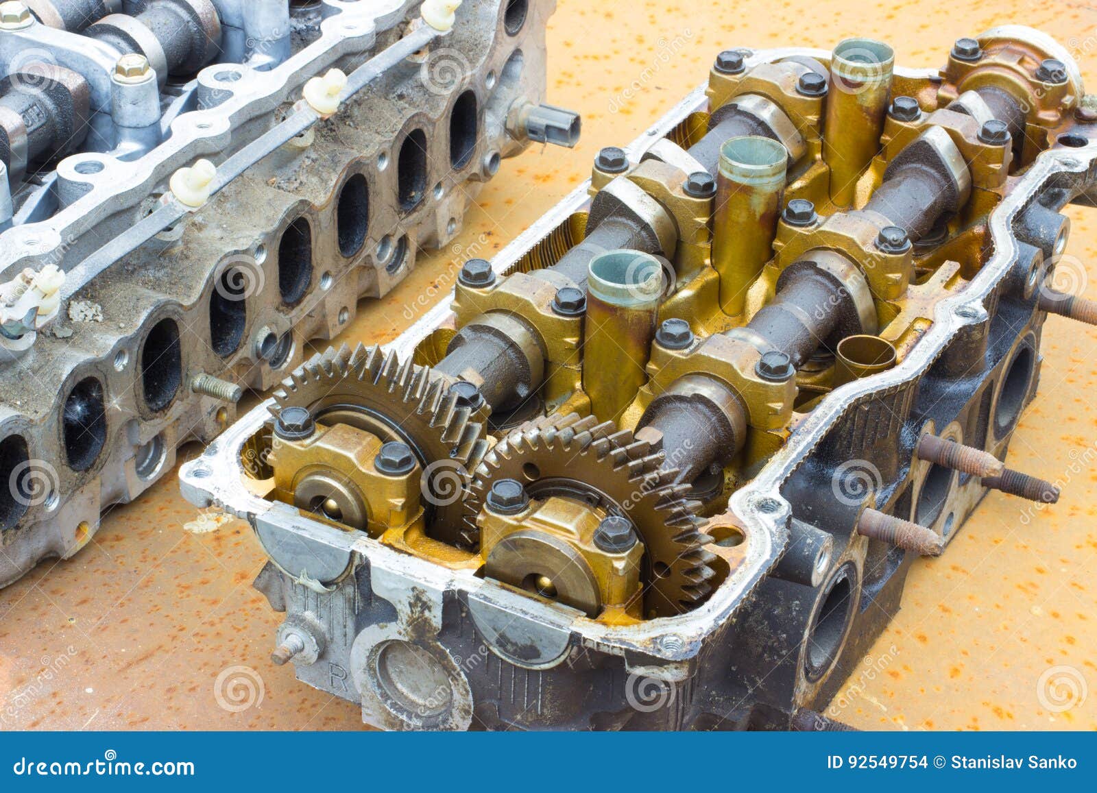 Cylinder head on rusty stock photo. Image of gear, automobile - 92549754