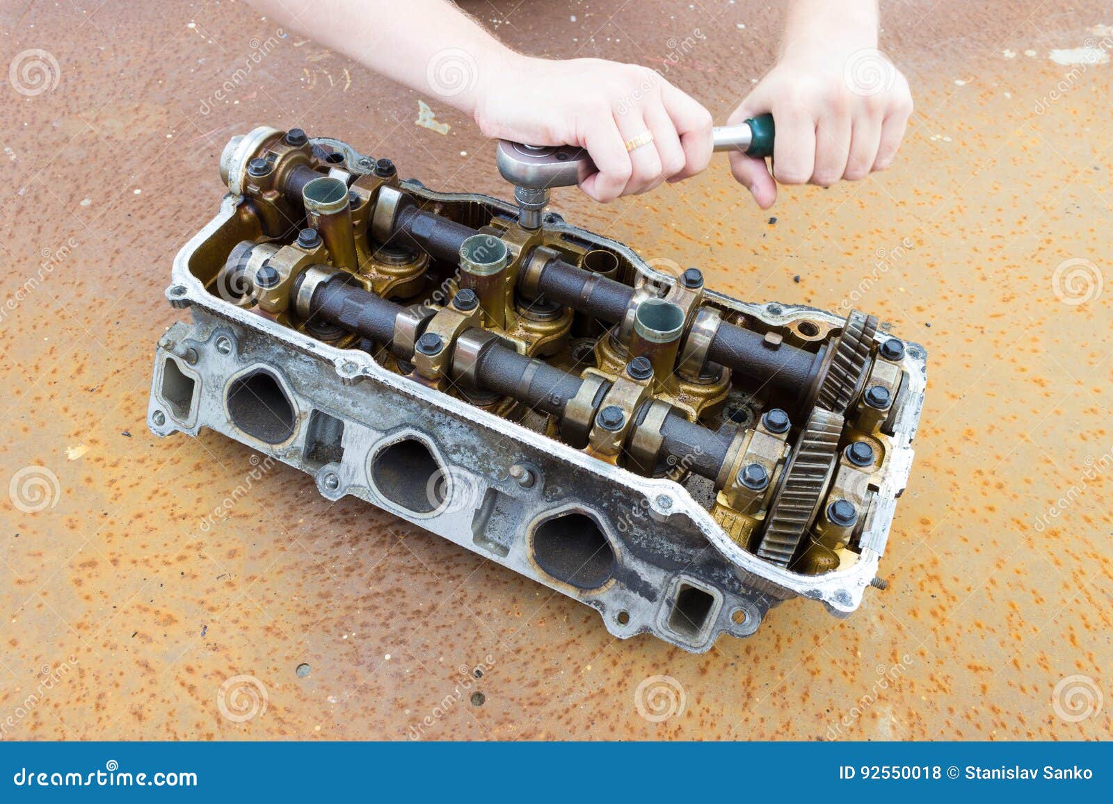 Cylinder head on rusty stock photo. Image of metal, automobile - 92550018