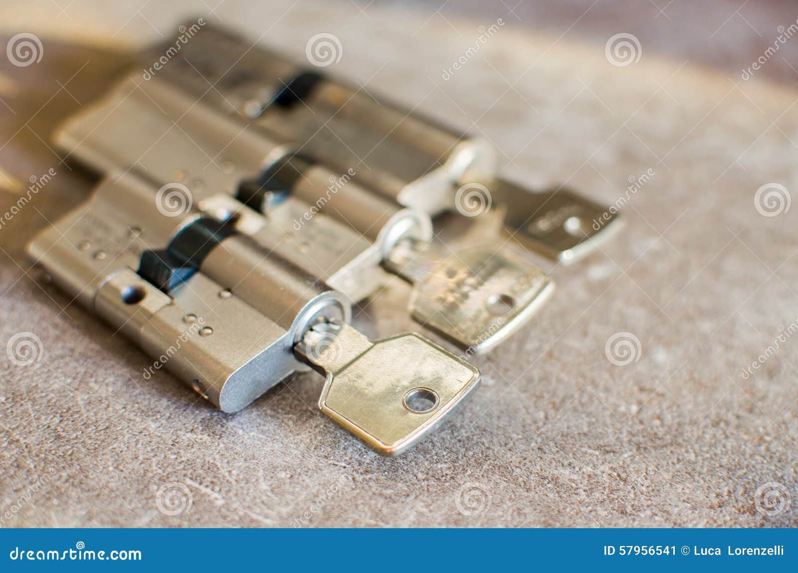 Cylinder Lock Internal Mechanism And Set Of Keys With One Key Inserted ...