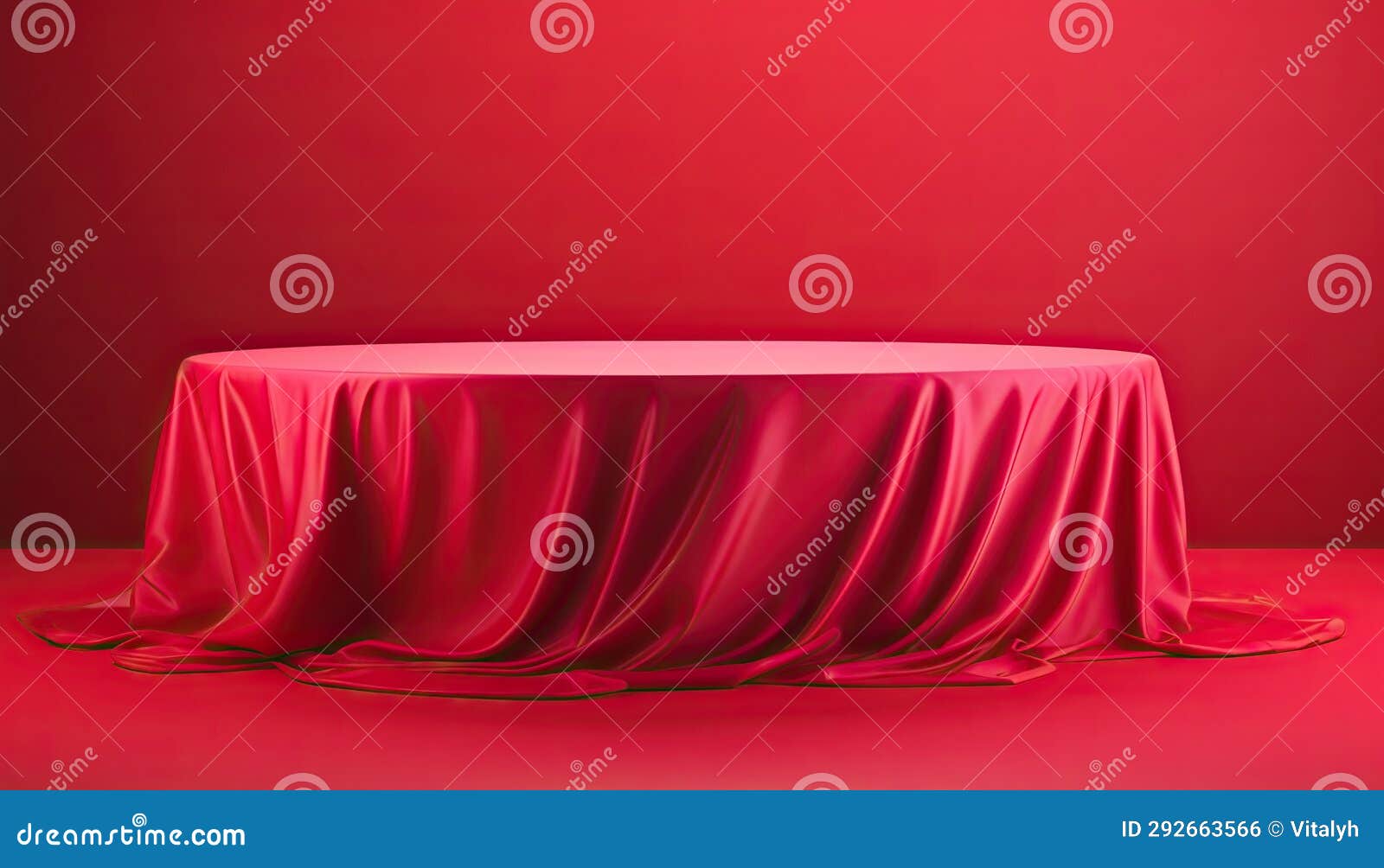 Cylinder Podium Covered with Cloth on a Red Background. Stock Photo ...