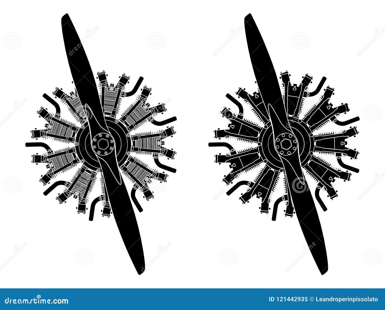 9 Cylinder Radial Engine Colored. Black Fill only Stock Vector ...