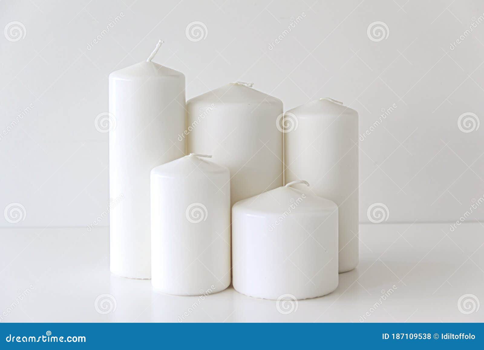 Cylinder Shaped White Candles on White Background Stock Photo - Image ...