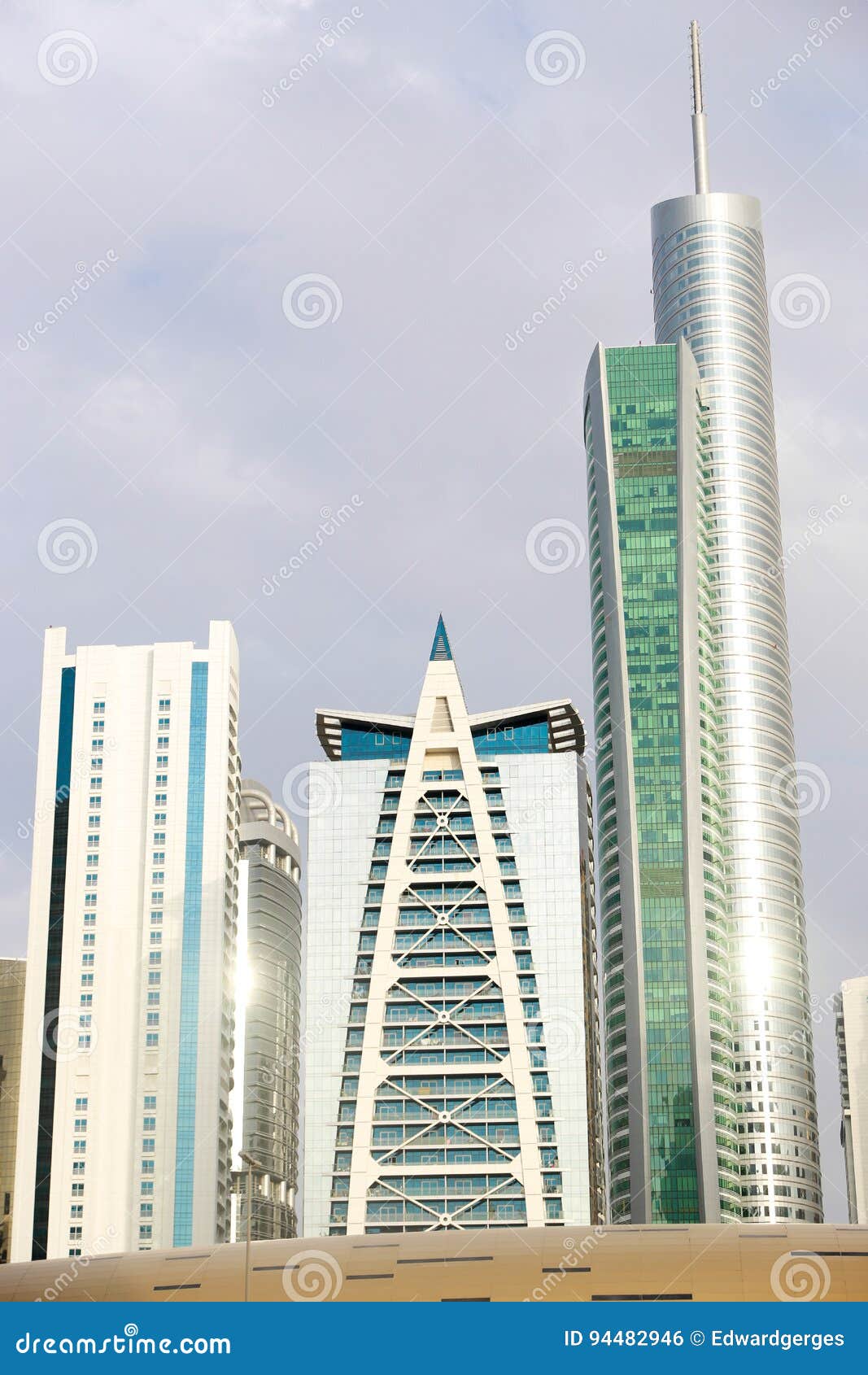 Cylinder Skyscrapers stock photo. Image of office, perspective - 94482946