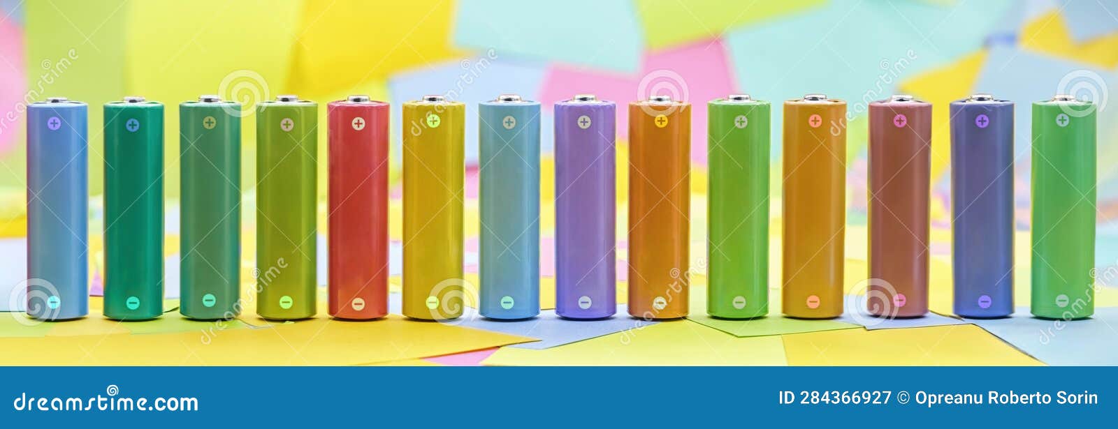 Cylindrical Batteries of Various Colors Stock Image - Image of group ...