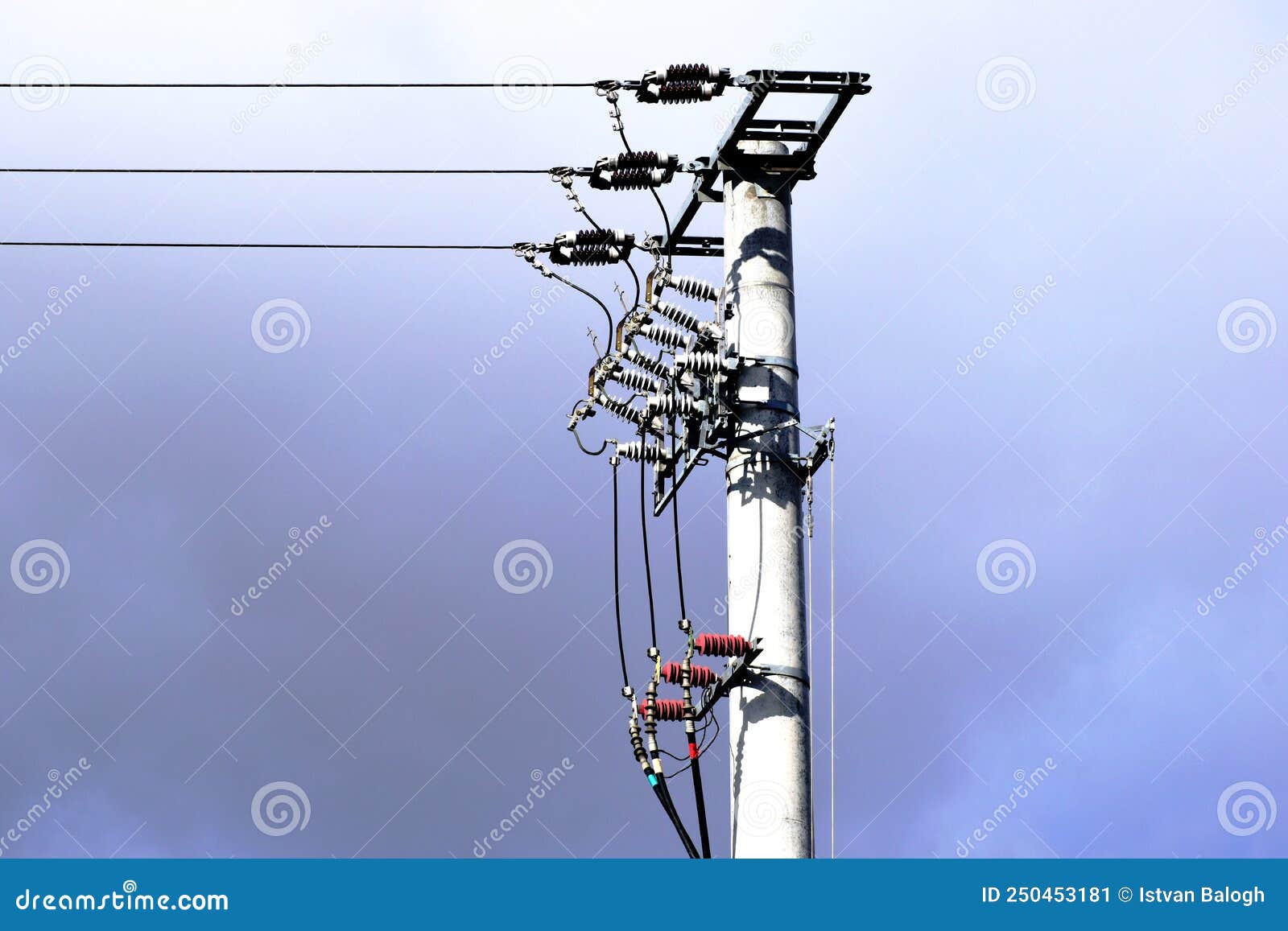 Cylindrical Concrete Electric Pole with High Voltage Electrical Cables ...