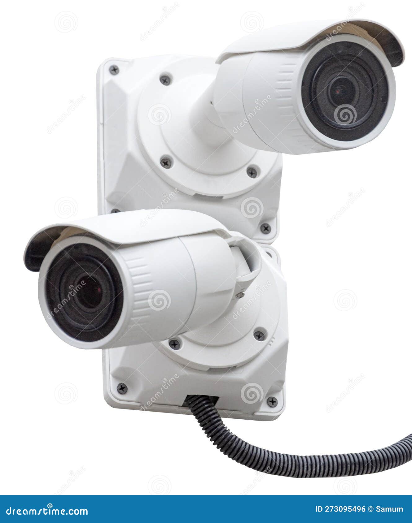 Cylindrical IP Security Cameras on White Stock Photo - Image of lamp ...