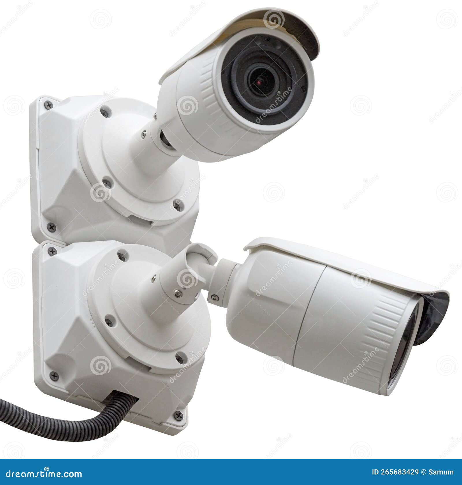 Cylindrical IP Security Cameras on White Stock Image - Image of observe ...