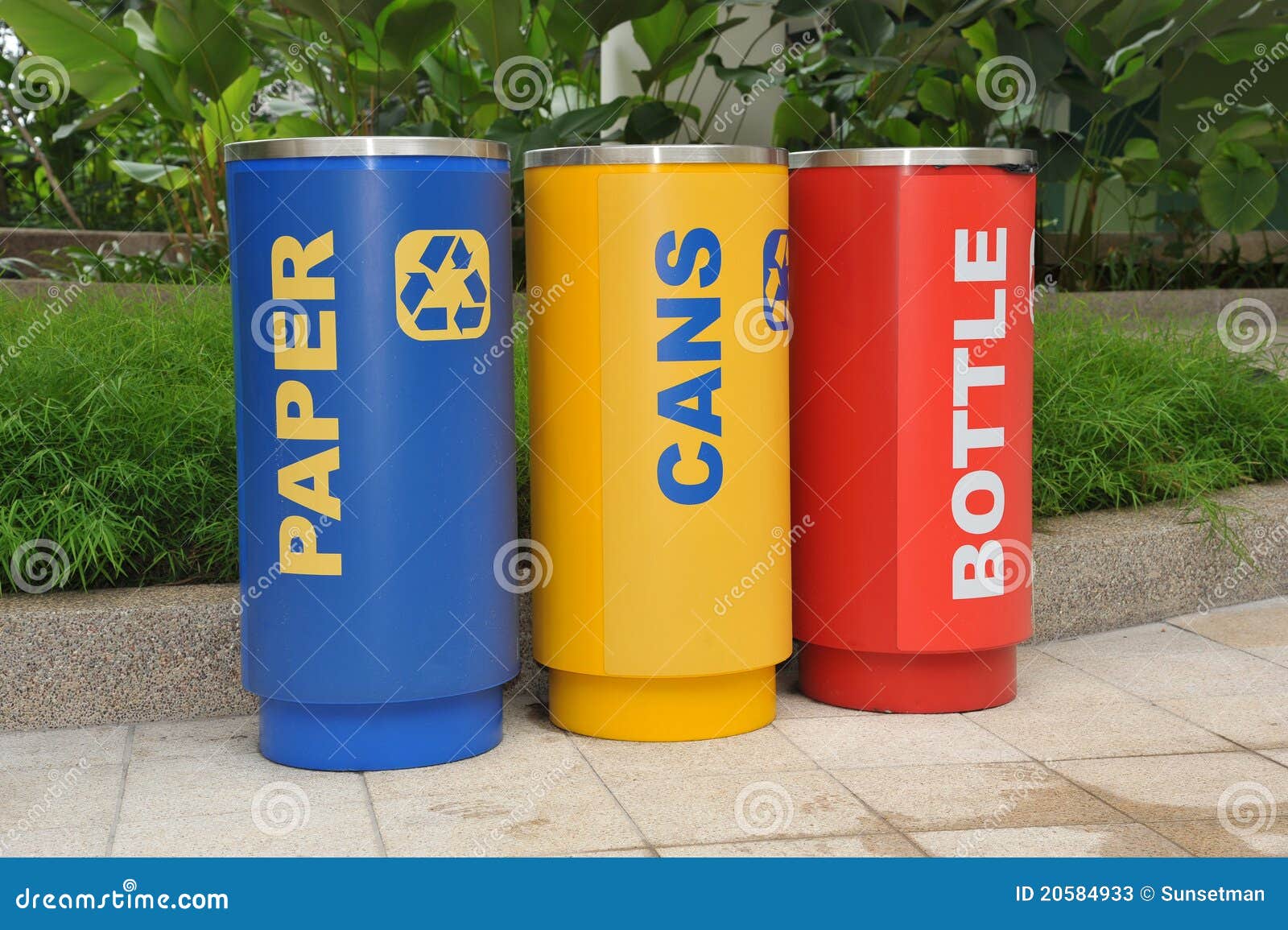 Cylindrical Recycle Bins stock image. Image of park, organic - 20584933