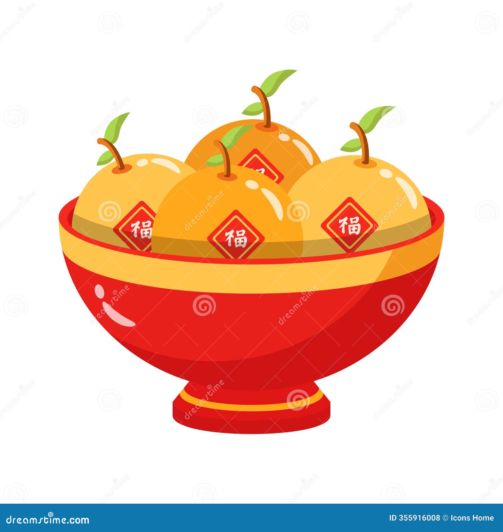A Bowl of Mandarins Symbolizing Prosperity and Good Luck Stock Vector ...