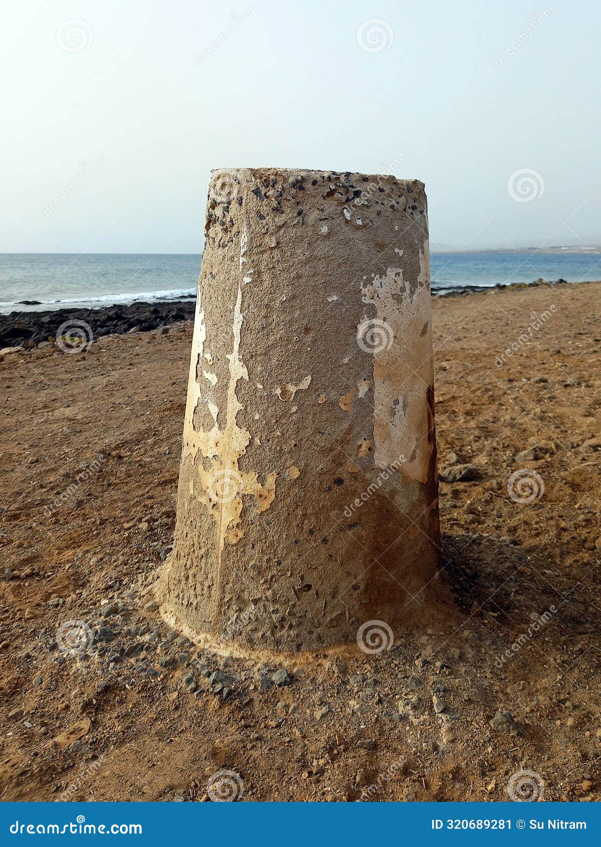 Cylindrical Stone Signage Front View. Old Post, Landmark in the Sand ...