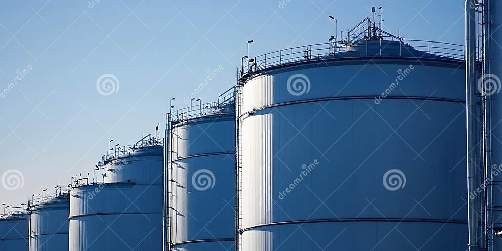 Cylindrical Storage Tanks Under Clear Sky Stock Illustration ...