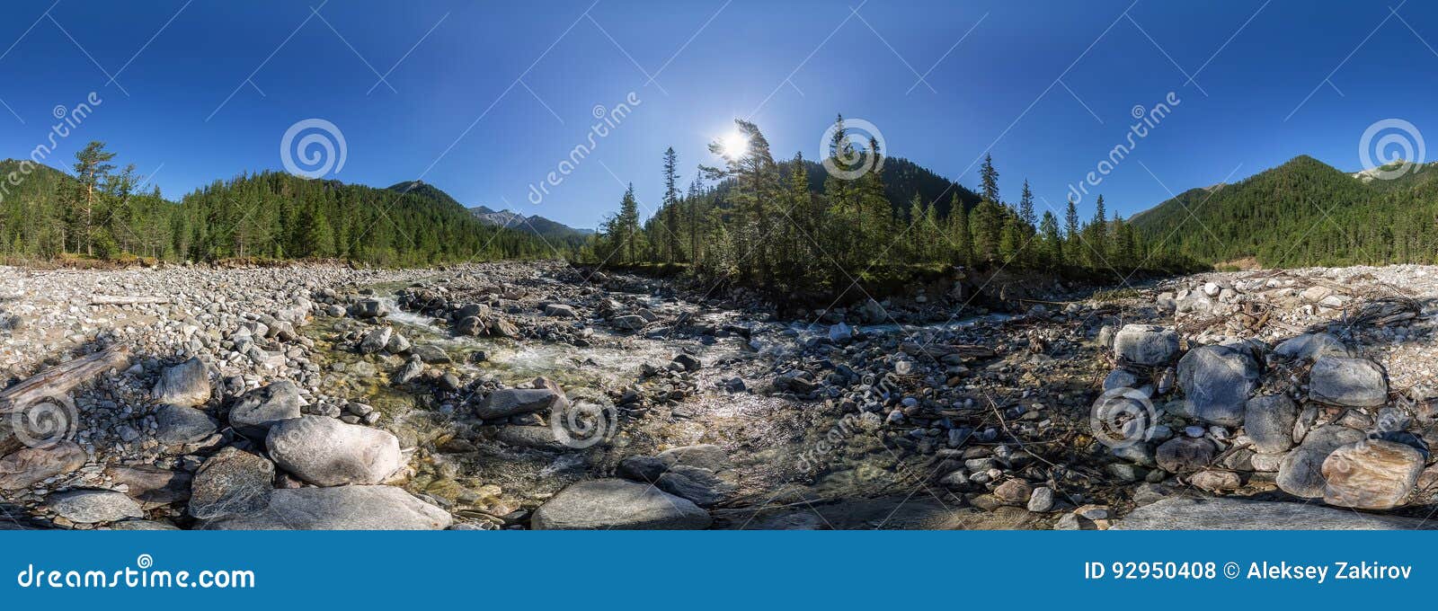 Cylindrical Vr Panorama 360 Mountain River Flowing in the Forest Stock ...