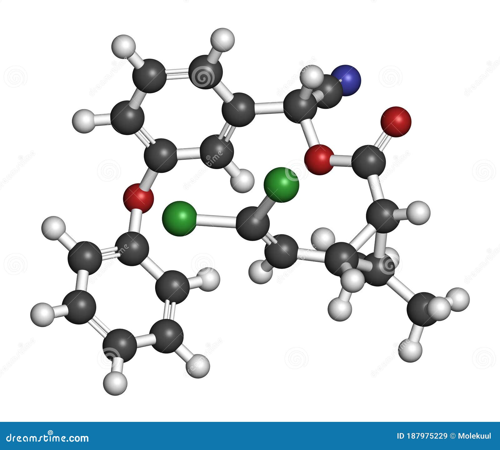 Cypermethrin Insecticide Molecule. 3D Rendering. Atoms are Represented ...