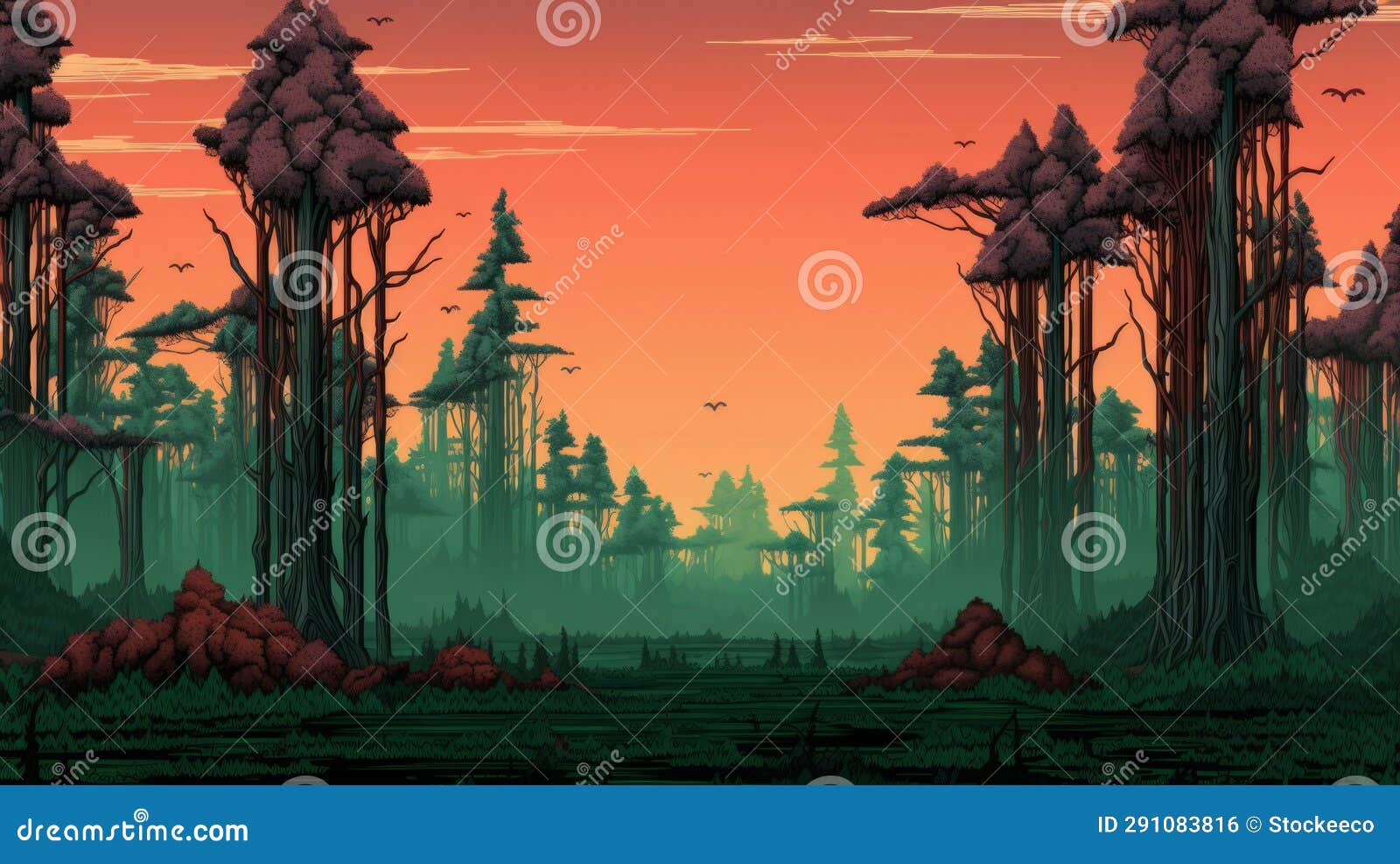 Cypress Forest Sunset: Hyper-detailed 2d Game Art with Rtx on Stock ...