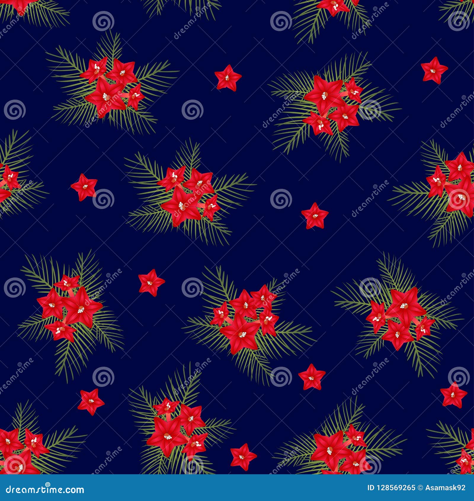 Cypress Vine Flower on Christmas Blue Background. Vector Illustration ...