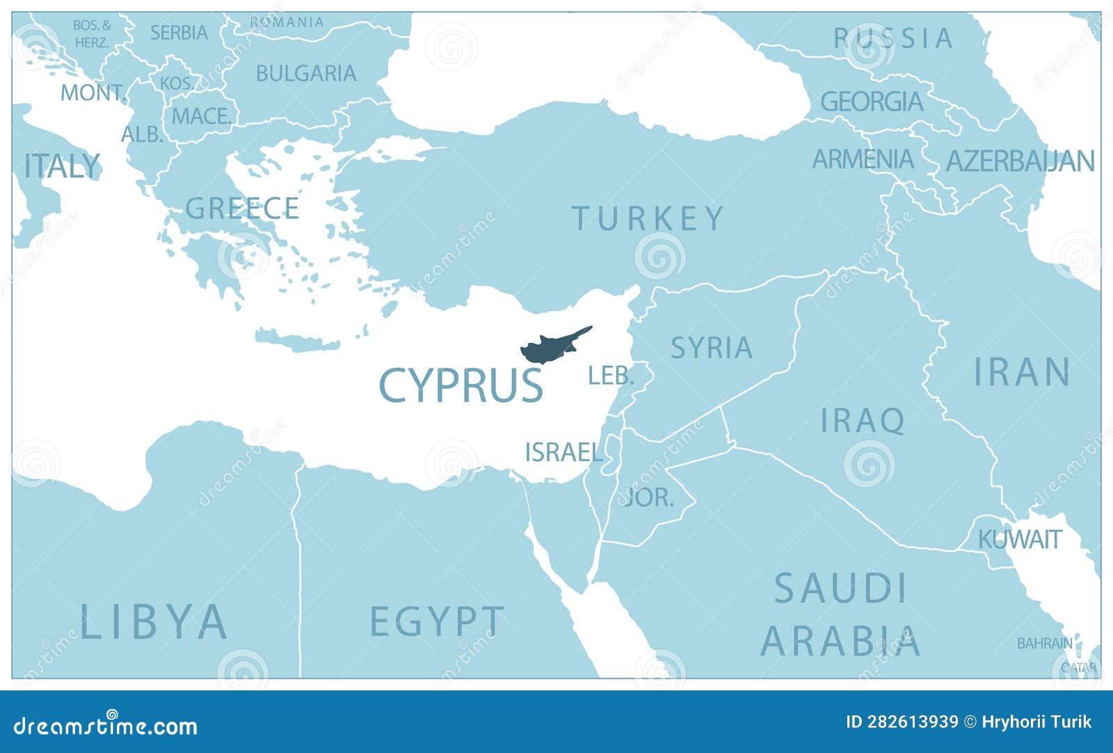 Cyprus - Blue Map with Neighboring Countries and Names Stock ...